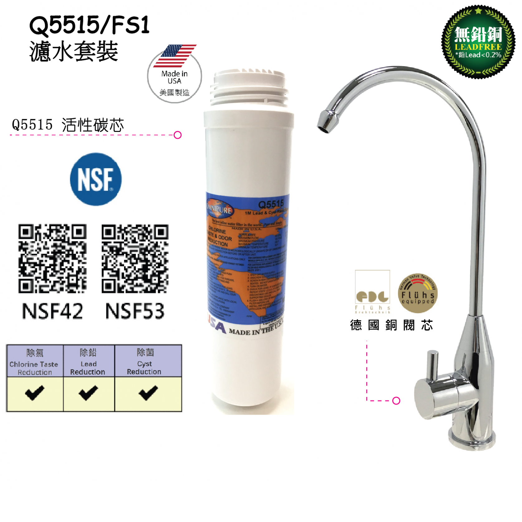 OMNIPURE Q5515/FS1 Water filter set with drinking water tap 濾水器連飲水龍頭 ...